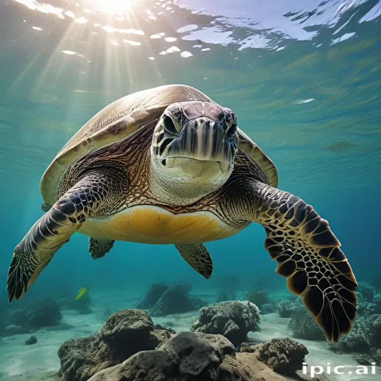 Majestic Sea Turtle Gracefully Swimming Through Crystal Clear Ocean Waters