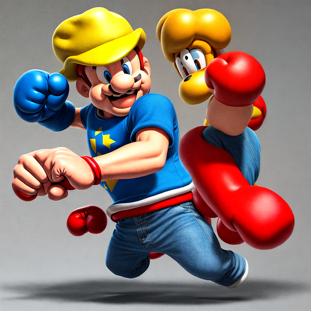 unrealistic white mario punching violent cheese away