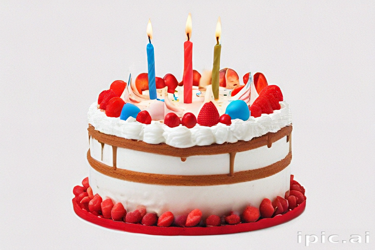 Festive Birthday Cake Decorated with Colorful Candles and Fresh Berries