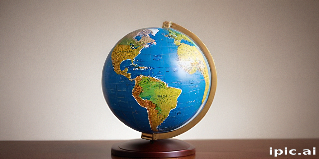 Illuminated Globe Displaying Continents and Oceans on a Wooden Base