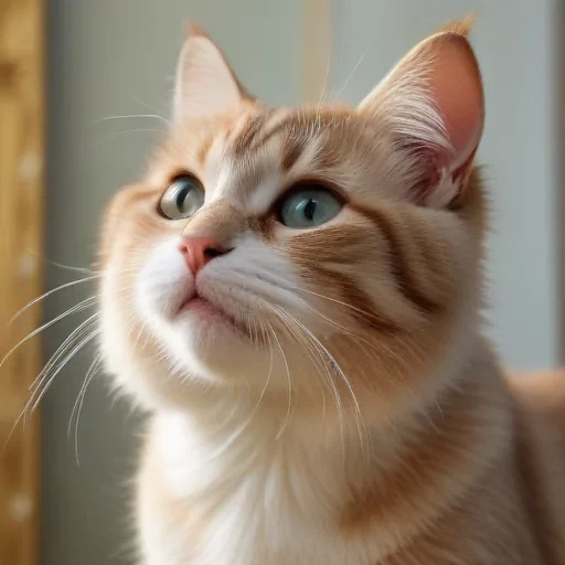 Curious Ginger Cat Gazing Intently with Bright Blue Eyes and Whiskers