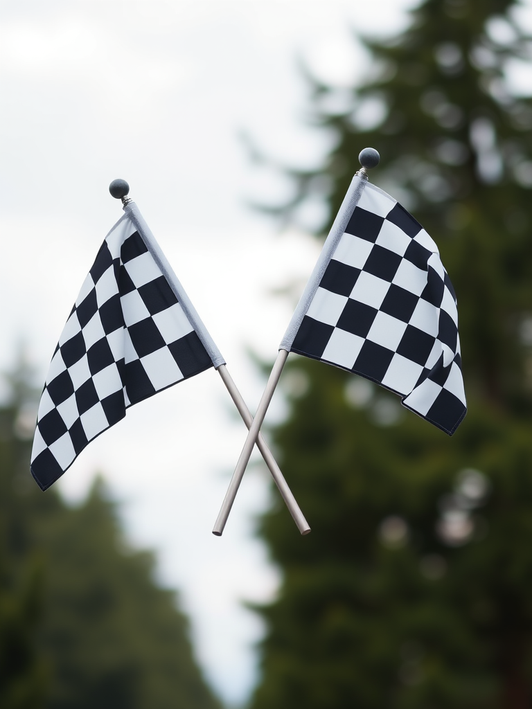 Create a high-resolution image of two crossed checkered flags, using a ...