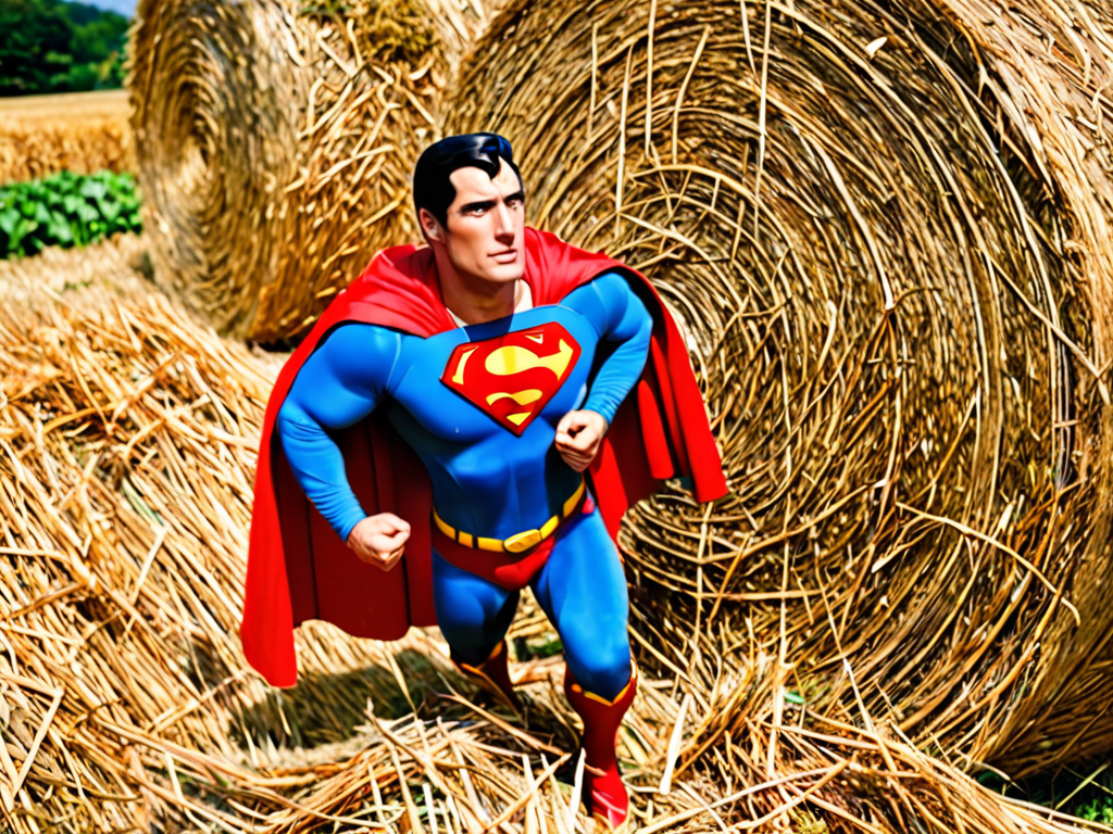 straw bale with superman cape