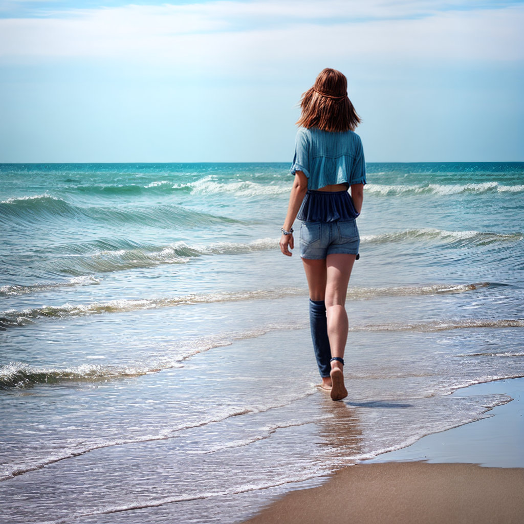 Beautiful woman walking on the seashore