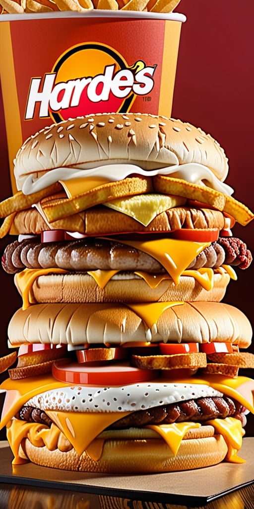 A Towering Feast: The Ultimate Hardee's Burger Stacked High with Flavor