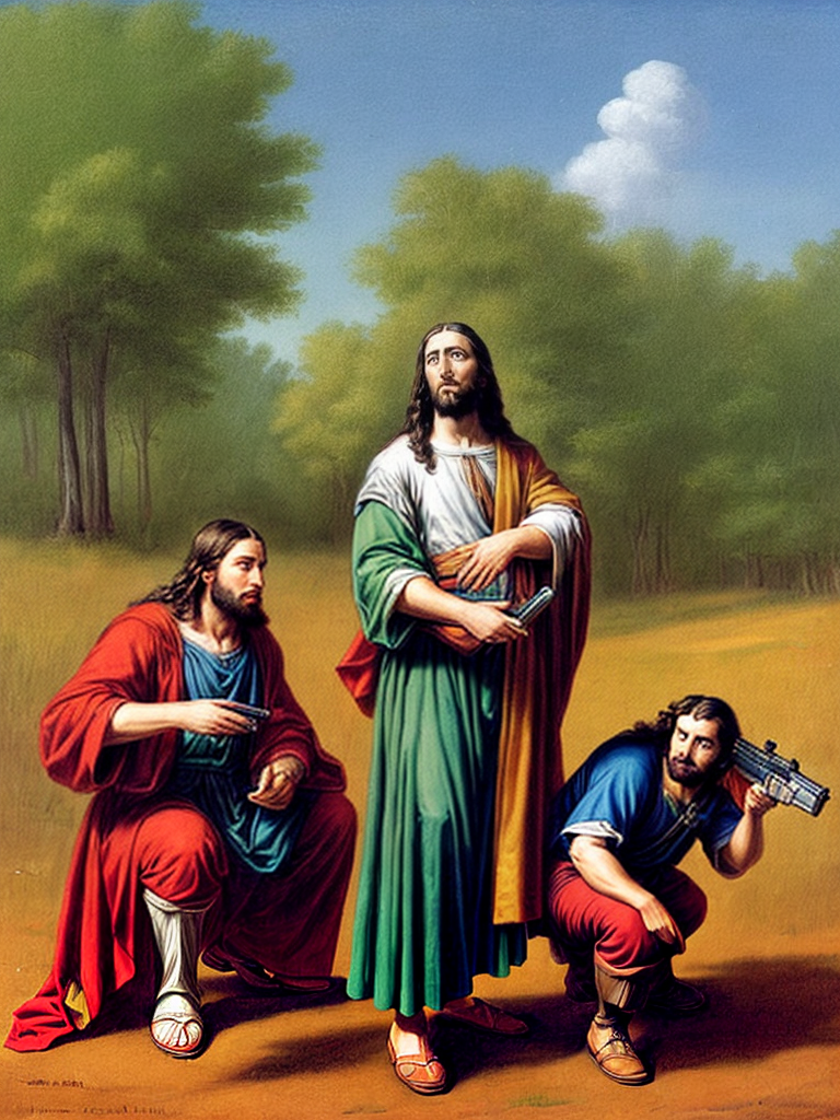 jesus pointing gun at donald trump