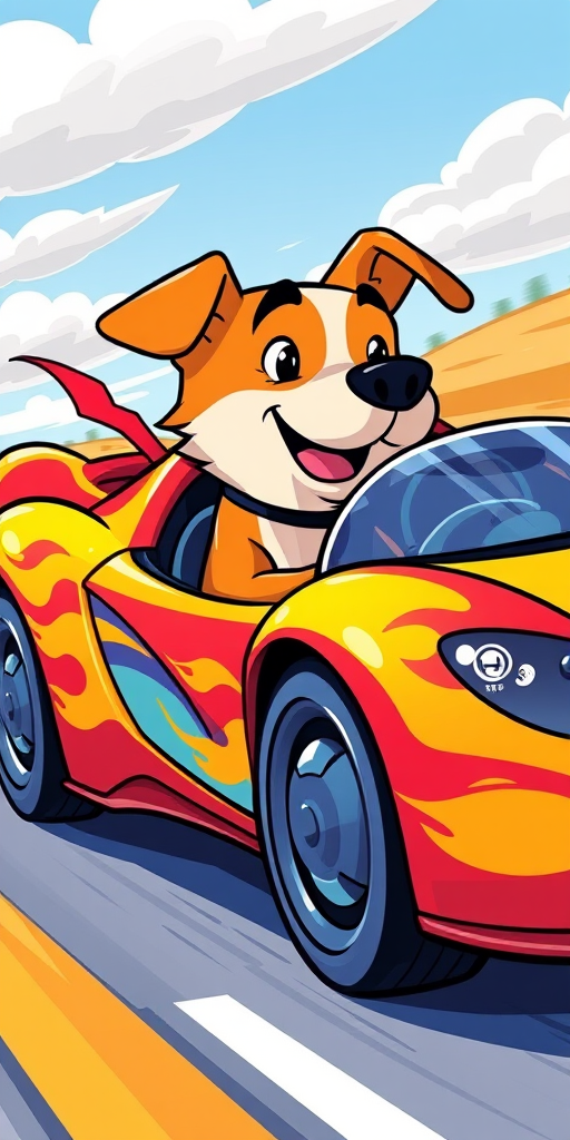 Adventurous Dog Enjoys a Thrilling Ride in a Colorful Race Car