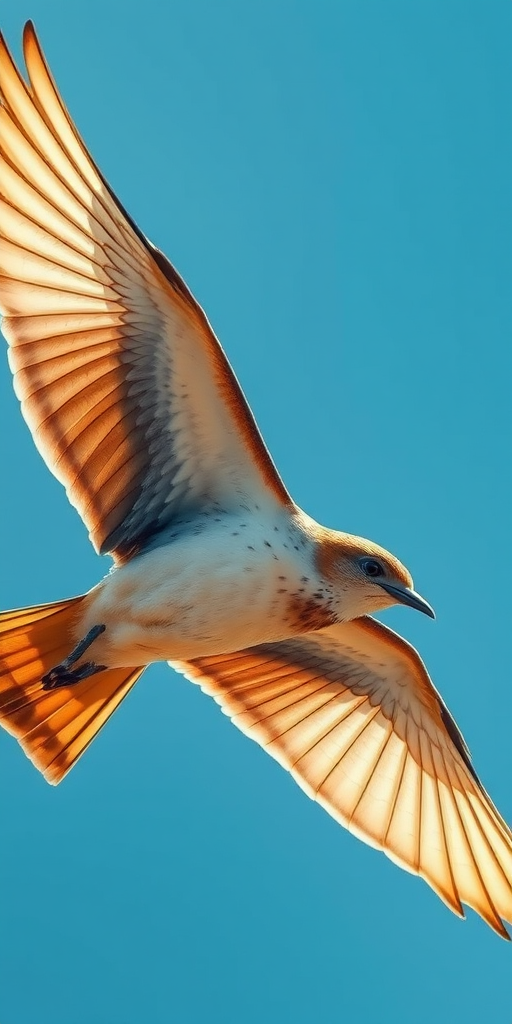 A Majestic Bird in Flight with Vibrant Wings Against a Clear Sky