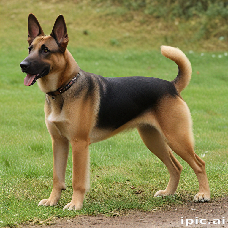 A Playful Dog Standing Proudly on a Green Grass Field.