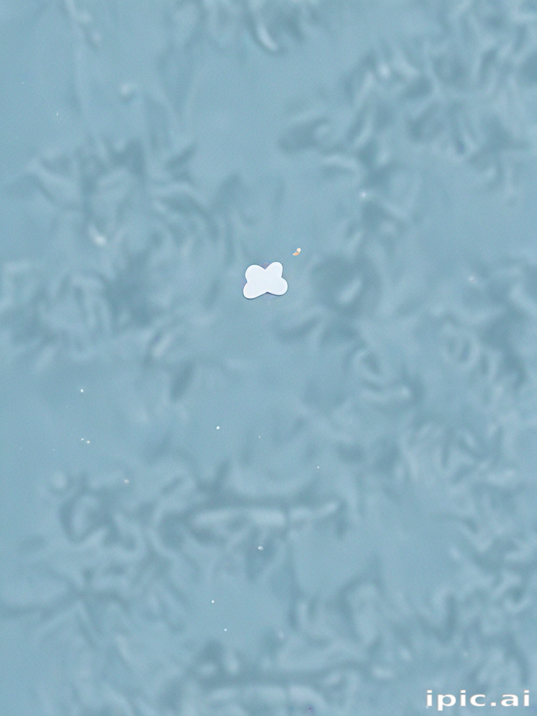 A Small White Object Floating on Calm Blue Water Surface Background.