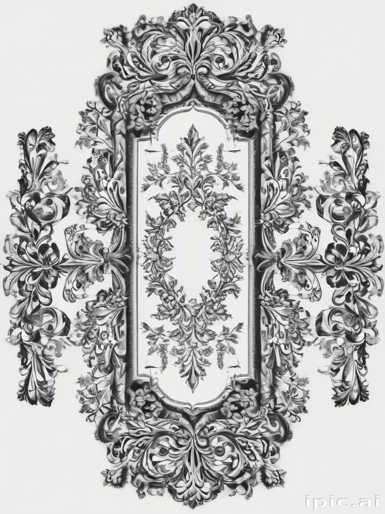 Intricate Baroque Floral Design with Elaborate Ornate Frame and Details.