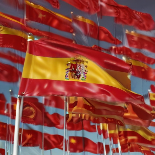 A Vibrant Display of Spanish Flags Fluttering in the Breeze.