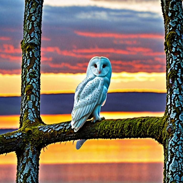 white barn owl in norway in sunset imax photo