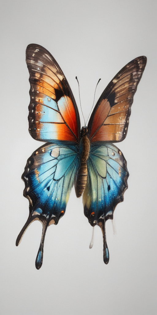 A Colorful Butterfly with Vibrant Blue and Orange Wings Dripping Elegantly.