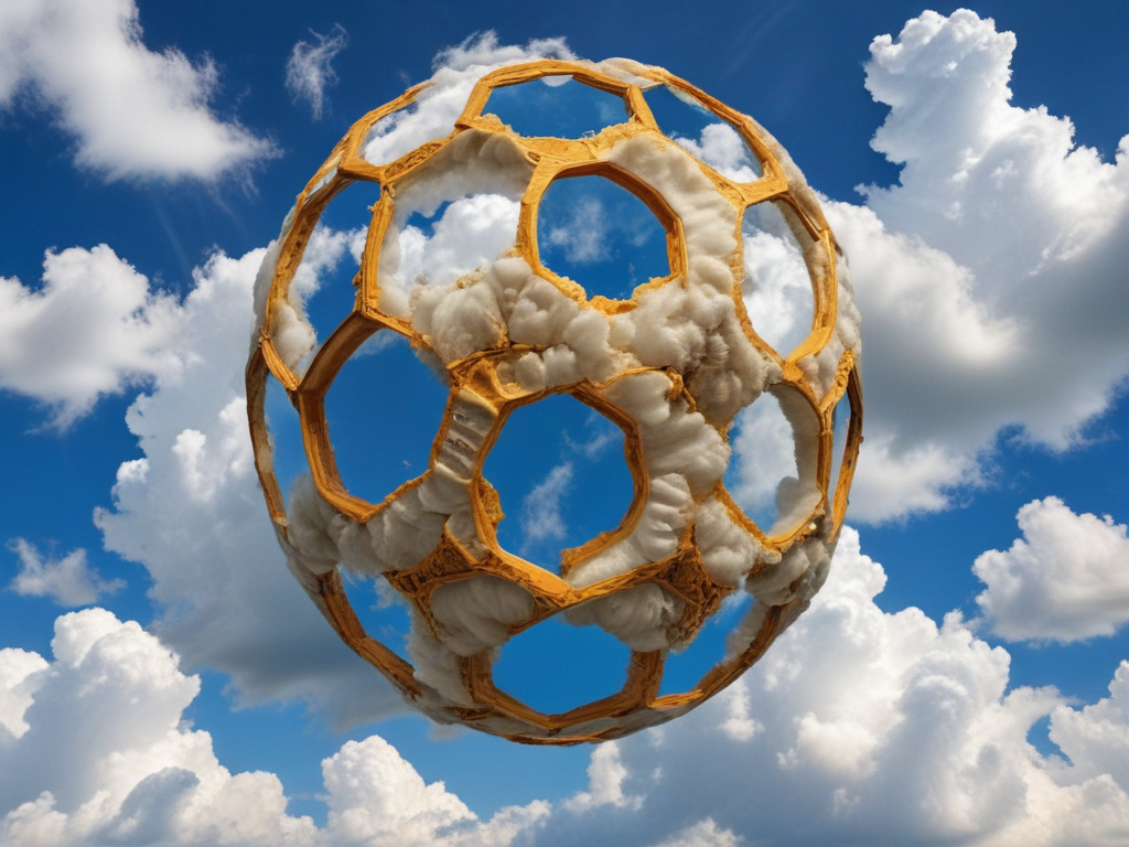 Honeycomb in the shape of the earth.. a honeycomb sphere in clouds