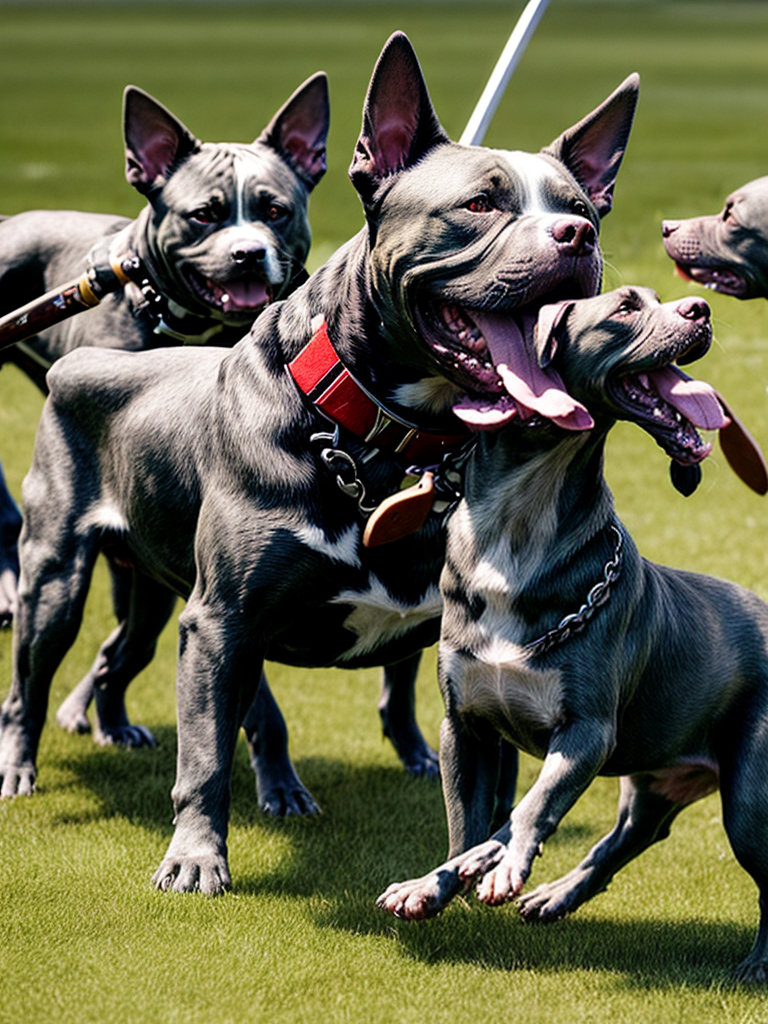 A furious Pitbull battling an army of babies armed with swords, axes ...