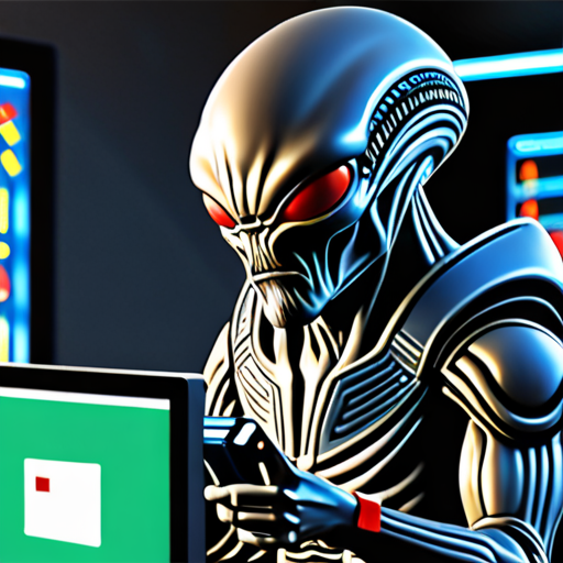 alien playing video games scruffy beard