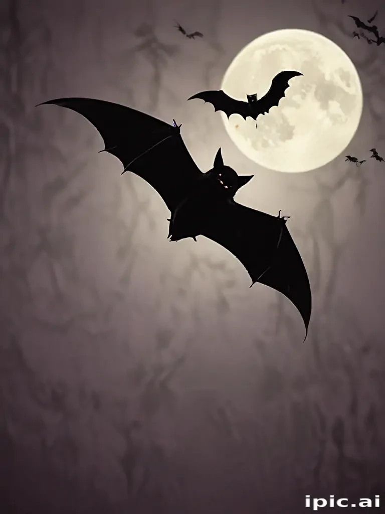 Majestic Bats Soaring Under a Bright Full Moon in Night Sky