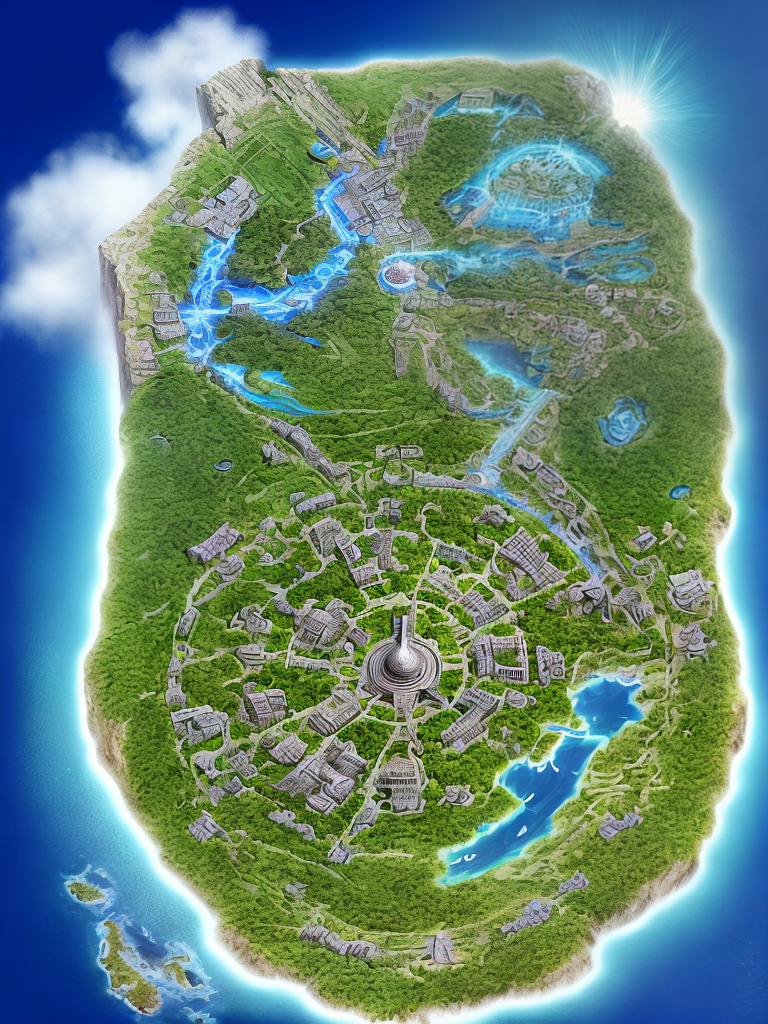 Generate an RPG map inspired by Skypiea: celestial city of Shandora ...