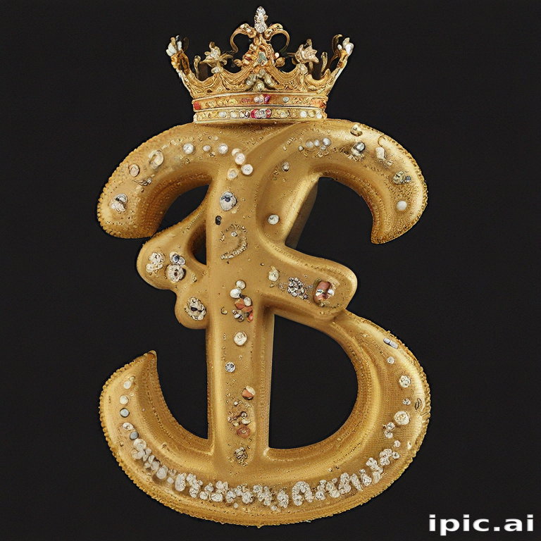 A Majestic Golden Letter B Adorned with Sparkling Jewels and Crown