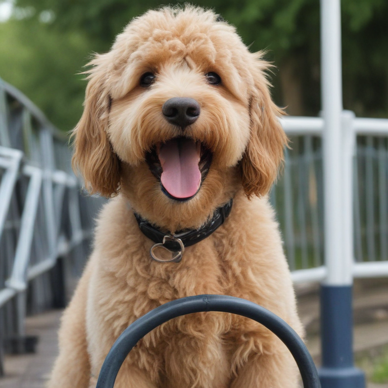 Angry Female policewoman gun roller coaster angry labradoodle