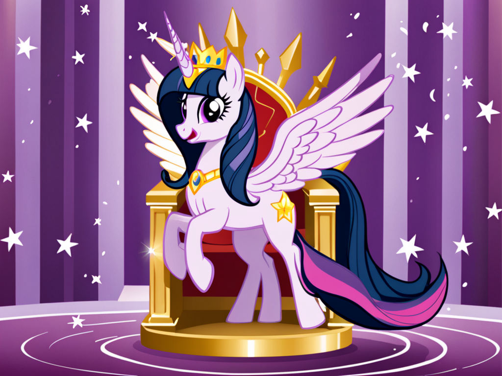 mlp pony alicorn twilight sparkel princess siting on the throne