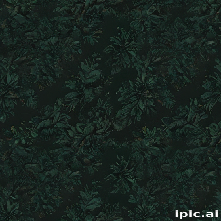 Rich Dark Green Leafy Pattern with Lush Tropical Foliage Design