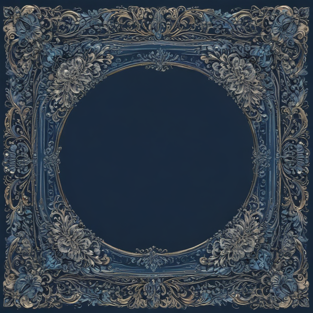Ornate Floral Frame Design with Intricate Details and Deep Blue Background