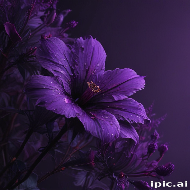 Vibrant Purple Flower with Dew Drops Glowing in Soft Light