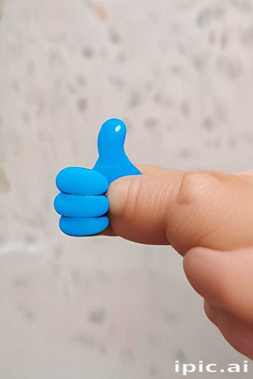Creative Blue Thumb-Up Gesture on Finger for Positive Vibes and Affirmation