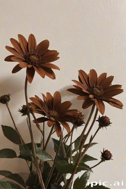 Beautiful Brown Flowers in a Vase Against a Soft Neutral Background