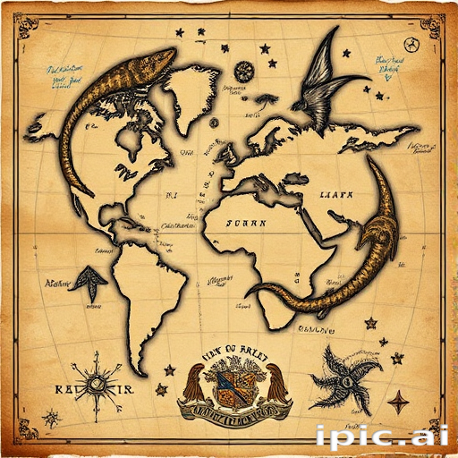 Intricate Vintage Map Featuring Mythical Creatures and Nautical ...