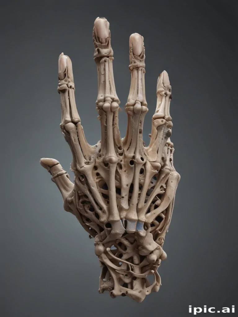 Detailed Anatomical Model of a Human Hand Skeleton Demonstrating Bone Structure