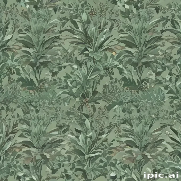 Intricate Green Botanical Pattern Featuring Lush Foliage and Delicate ...