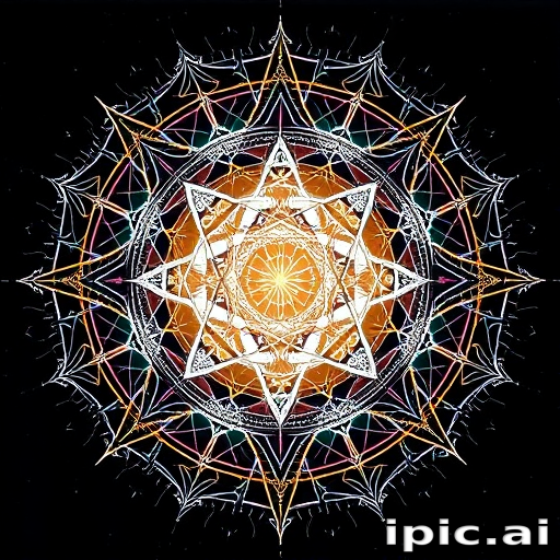 Intricate Geometric Mandala Radiating Vibrant Colors Against a Dark ...