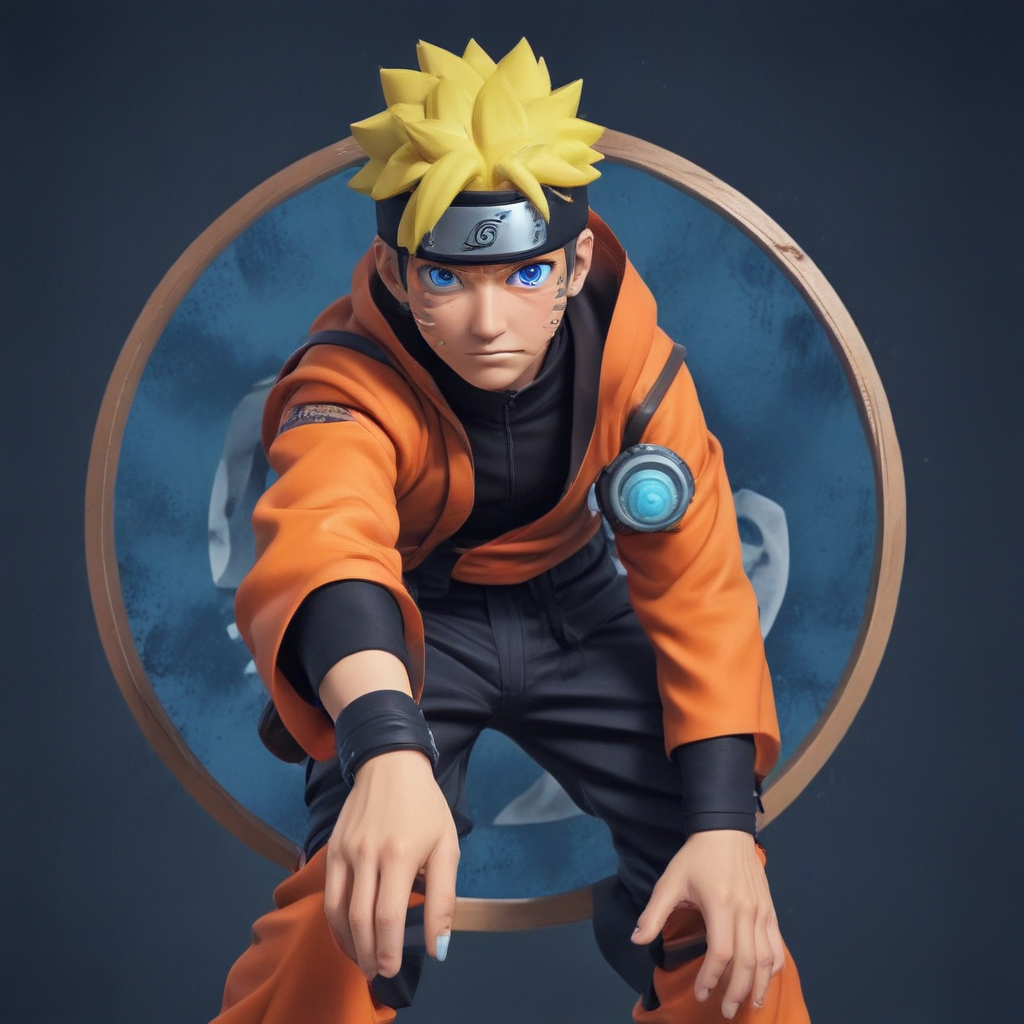 naruto uzumaki with his rasengan, blue backdrop