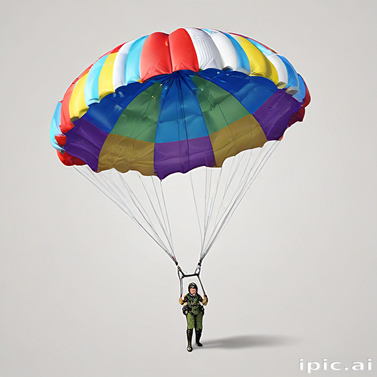 A Colorful Parachute Descending Gracefully with a Person in Flight Gear.