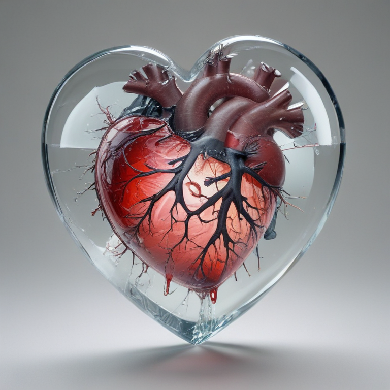 Intricate Glass Sculpture of a Heart with Detailed Vascular Design Inside