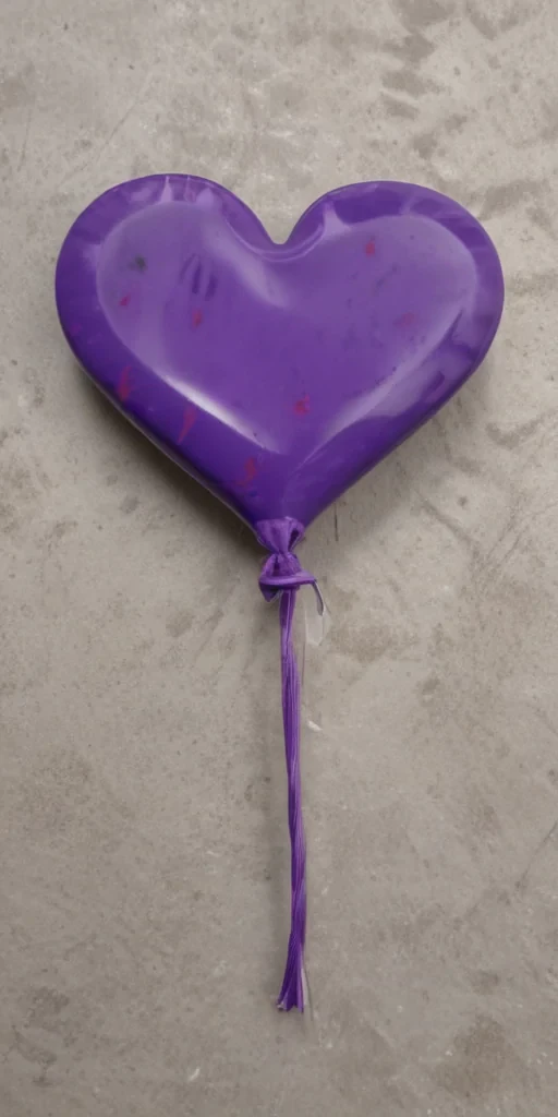 Purple Heart-Shaped Balloon Tied with a String on a Gray Surface