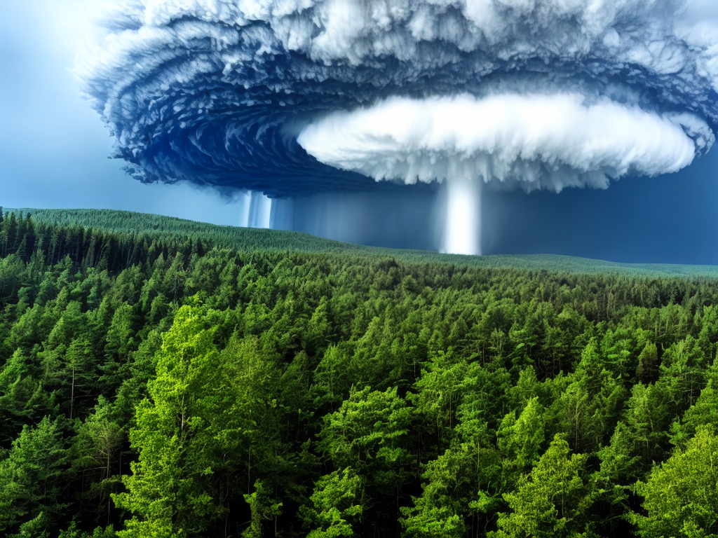 creates a large tornado in a forest