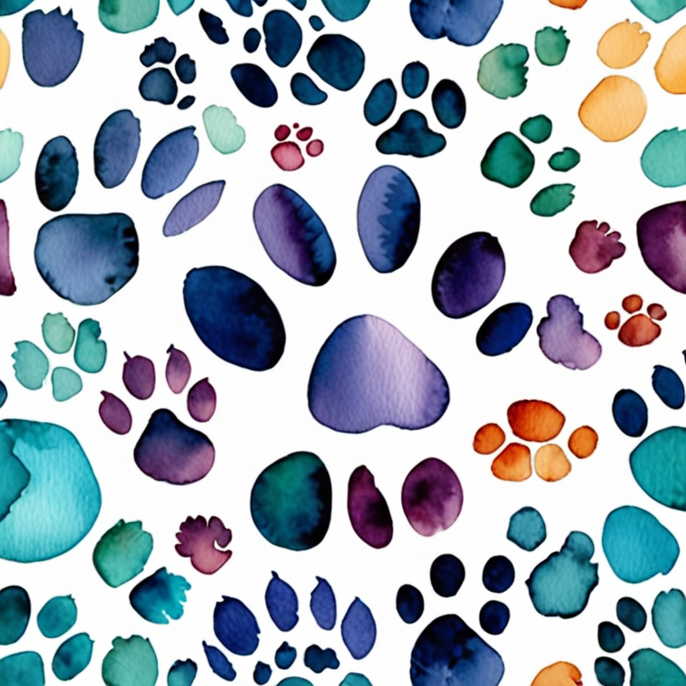 dog paws, calm, watercolor, rich palette of vibrant hues, blues ...
