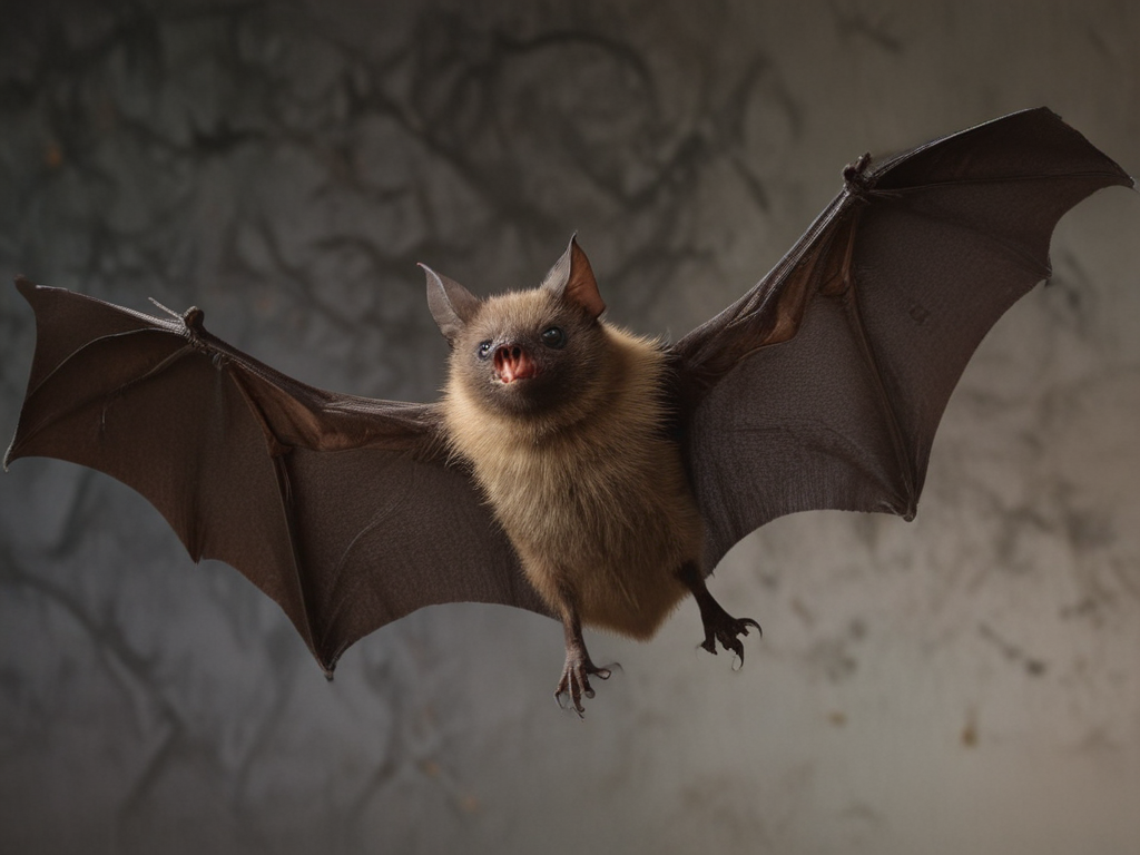 Majestic Bat in Mid-Flight with Outstretched Wings Against a Dark ...