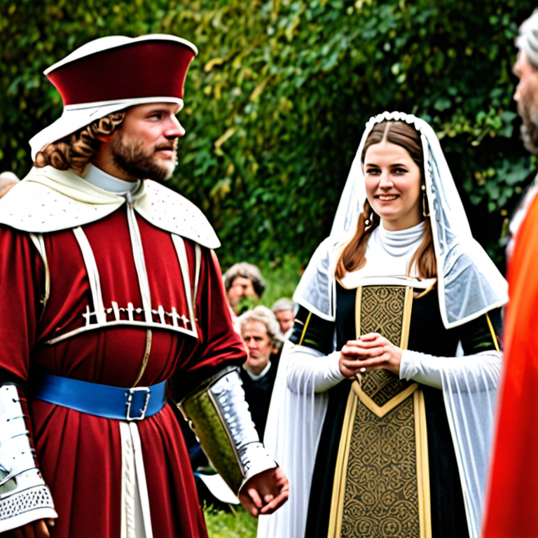 medieval lord and lady at a feast forming political alliances add ...