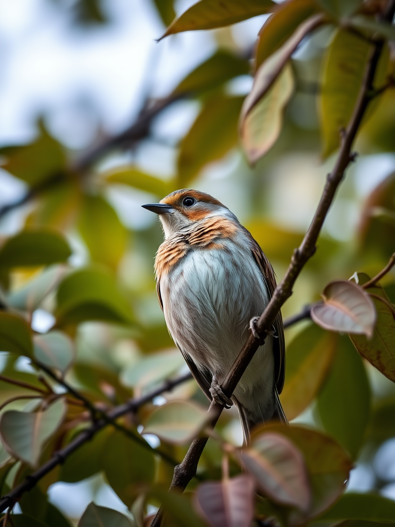 A high-resolution photograph of a bird perched on a branch surrounded ...