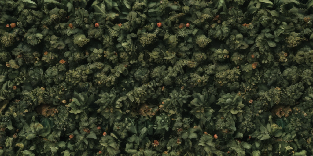 Lush Greenery and Textured Foliage Creating a Vibrant Natural Wall Display.