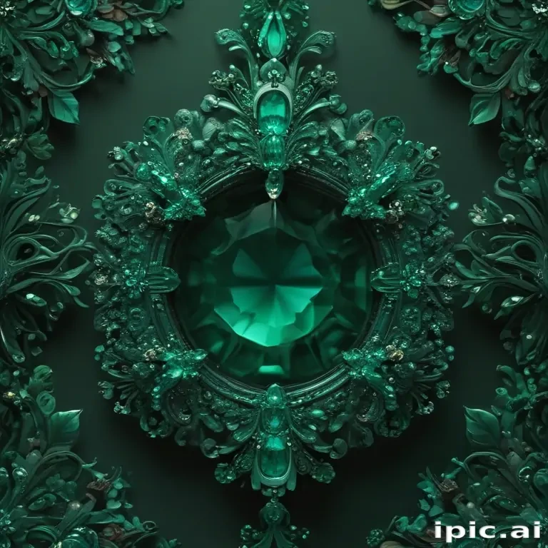 Intricate Emerald Green Design Featuring a Large Central Gemstone Motif
