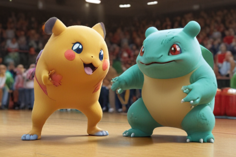 An animated scene of Pokémon characters Bulbasaur and male character ...