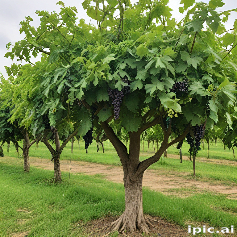 Vibrant Vineyard: Lush Grape-Laden Trees in a Scenic Green Landscape