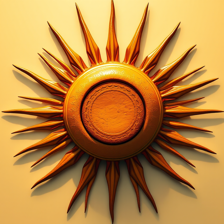 Radiant Sun Design with Intricate Spikes and Warm Golden Tones