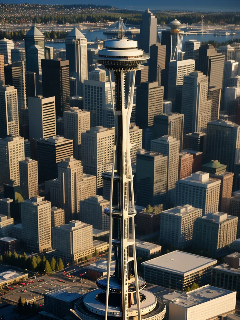 Stunning Aerial View of Seattle's Iconic Space Needle Surrounded by ...